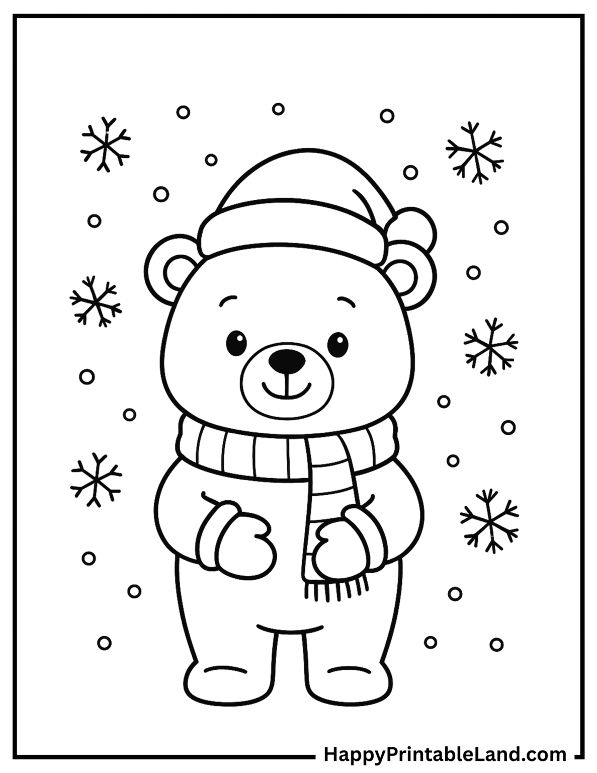 Winter Theme Bear Coloring Pages – HappyPrintableLand