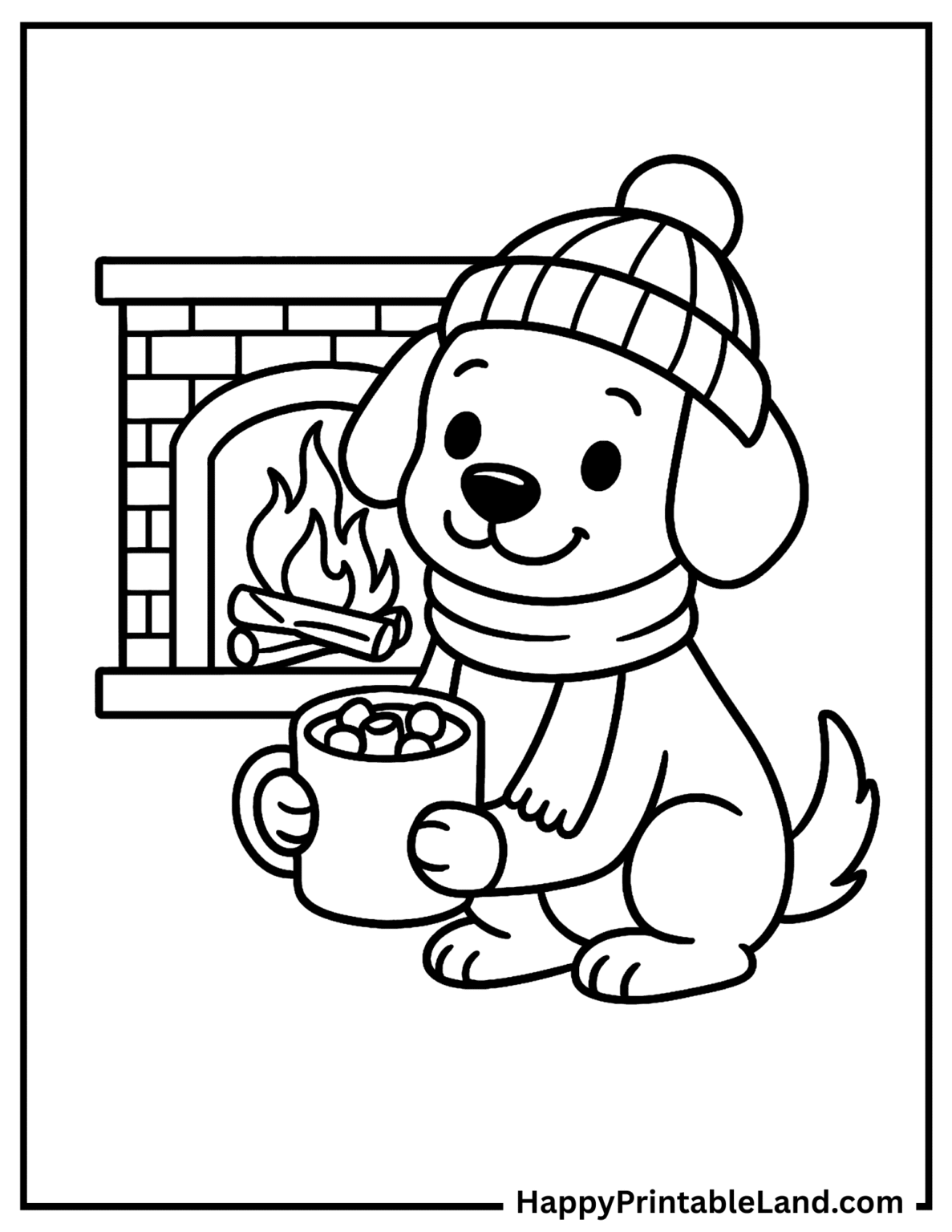 Winter & Christmas Dog Coloring Pages – HappyPrintableLand