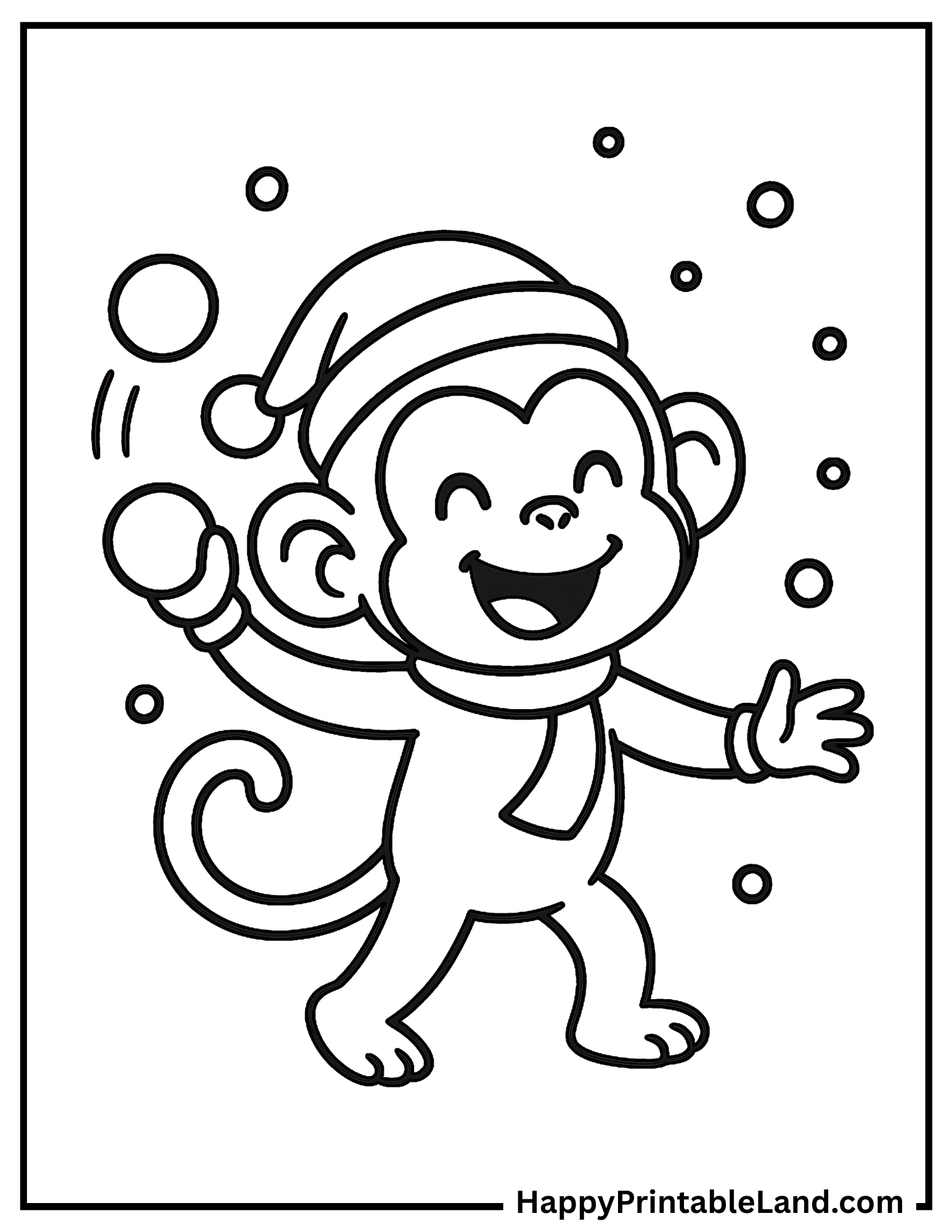 Winter & Christmas Monkey Coloring Pages – HappyPrintableLand