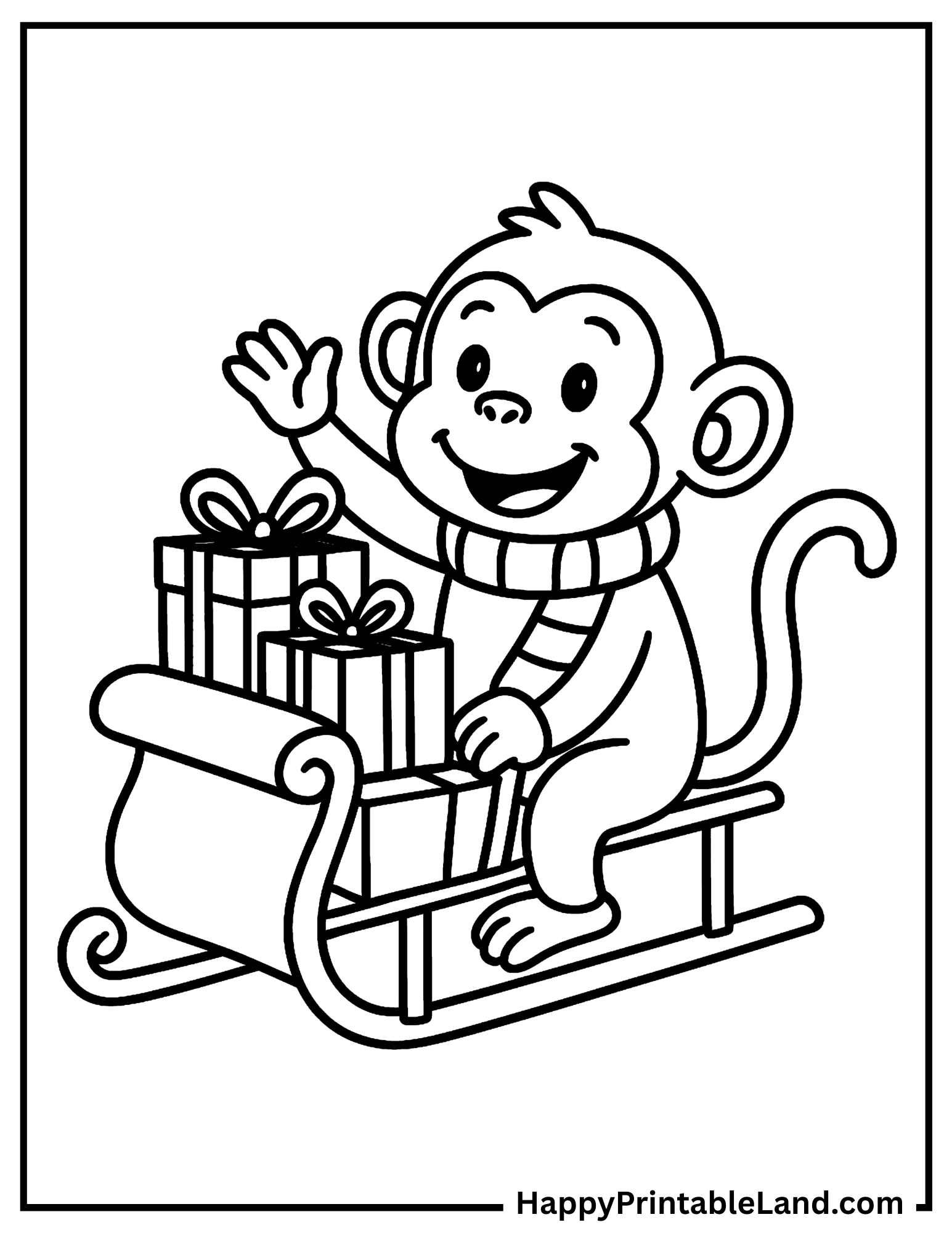 Winter & Christmas Monkey Coloring Pages – HappyPrintableLand