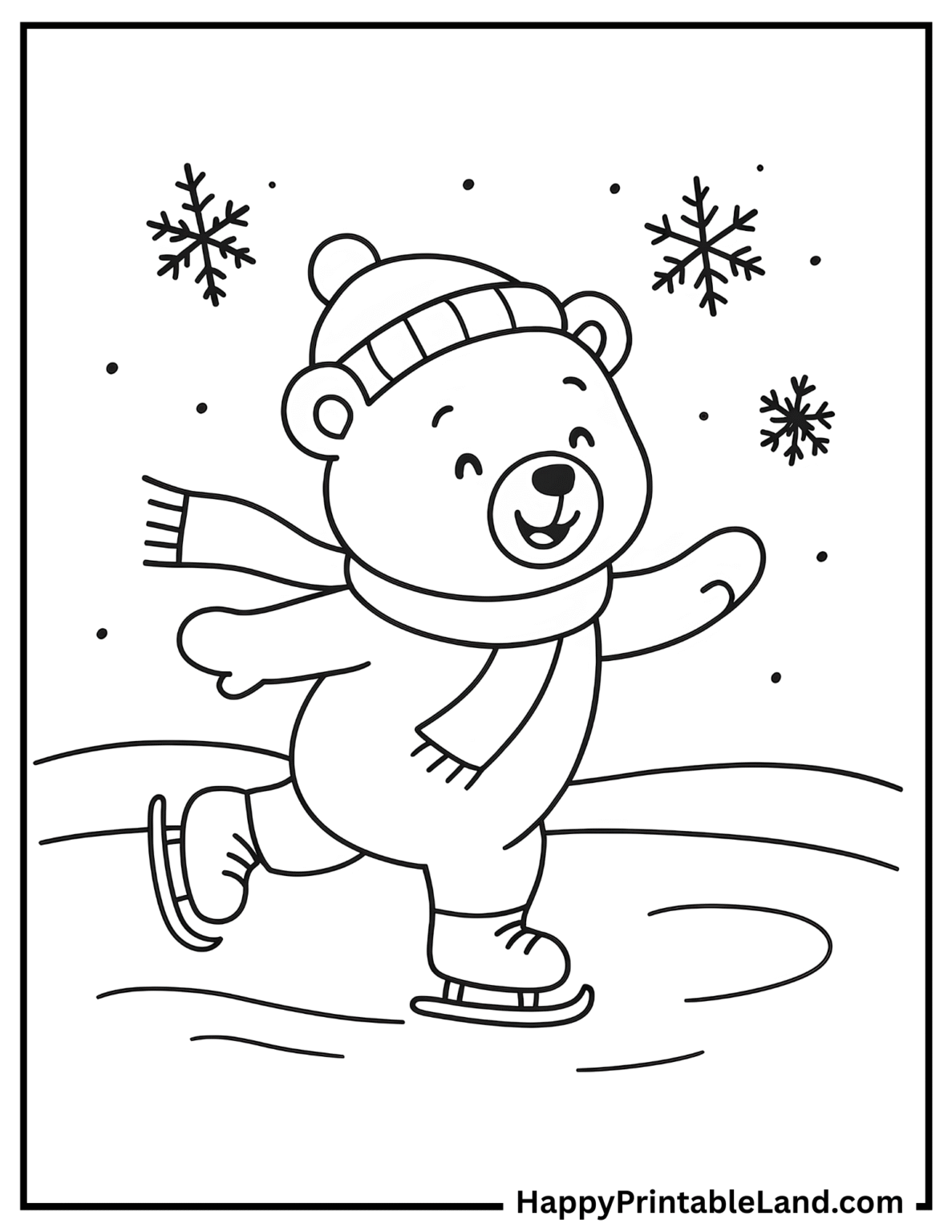 Winter Theme Bear Coloring Pages – HappyPrintableLand