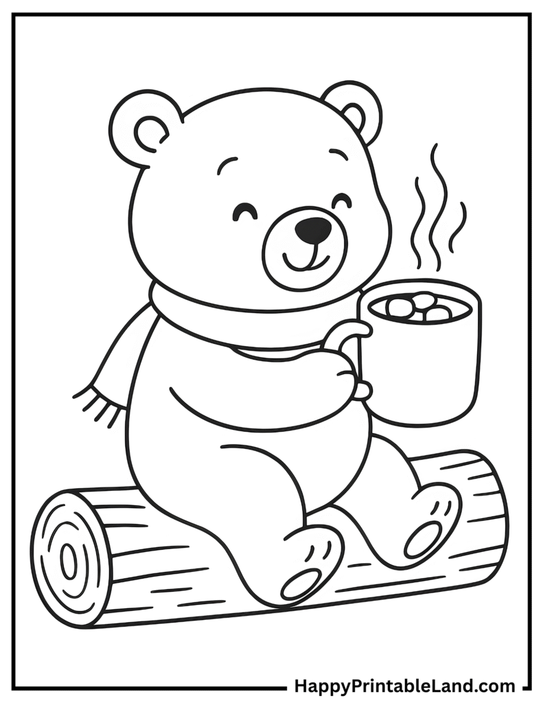Winter Theme Bear Coloring Pages – HappyPrintableLand
