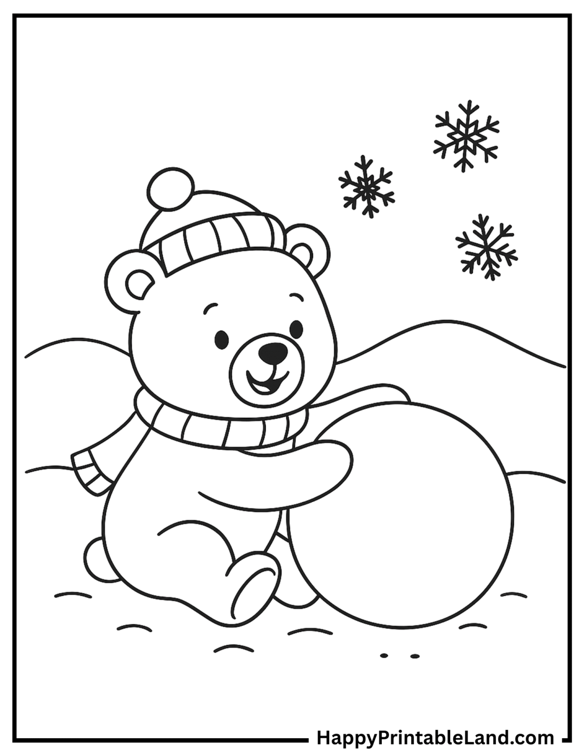 Winter Theme Bear Coloring Pages – HappyPrintableLand
