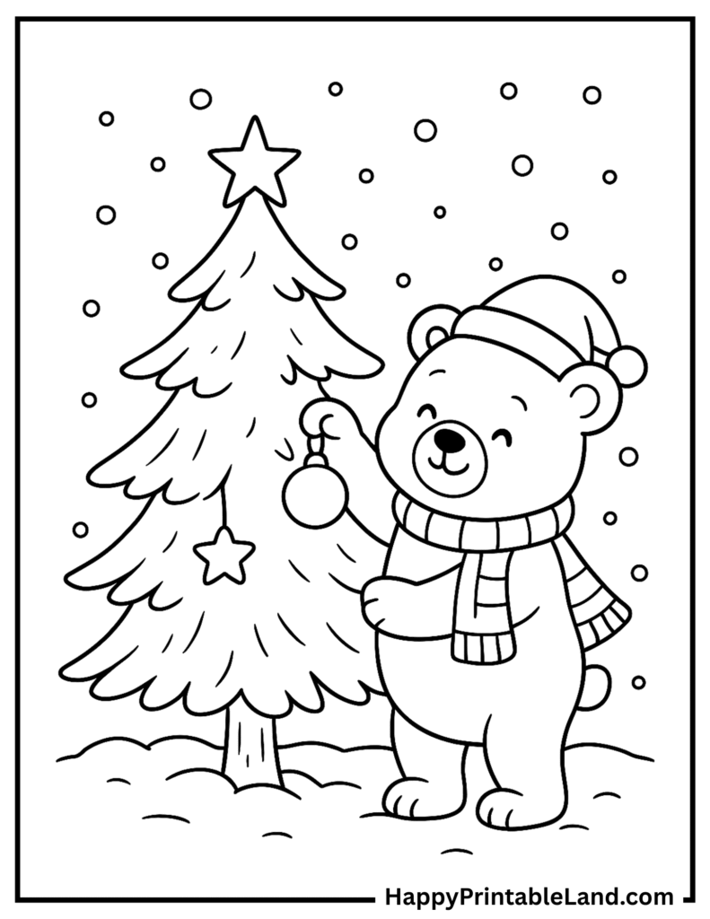 Winter Theme Bear Coloring Pages – HappyPrintableLand