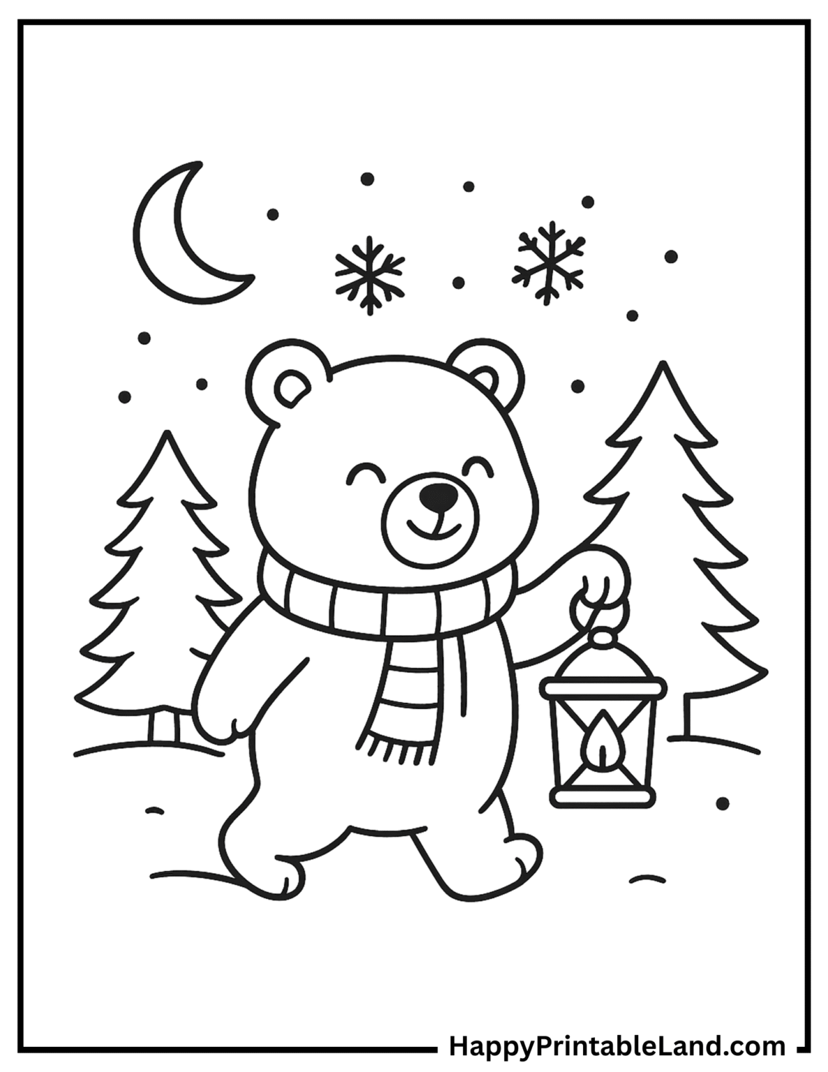 Winter Theme Bear Coloring Pages – HappyPrintableLand