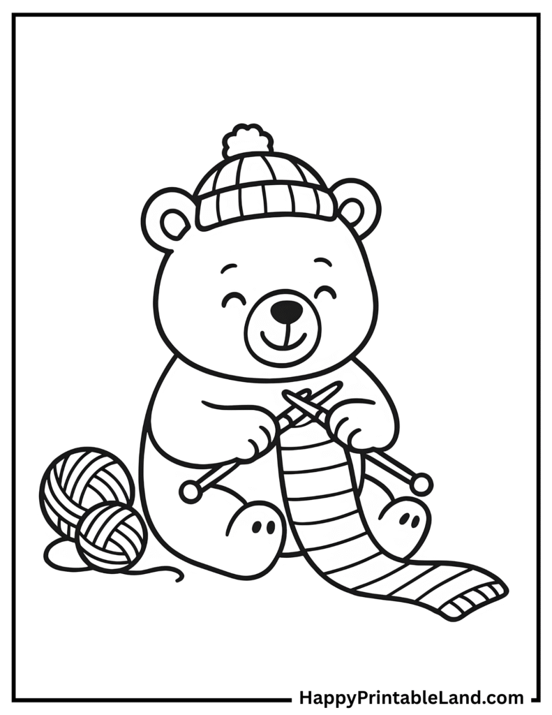 Winter Theme Bear Coloring Pages – HappyPrintableLand