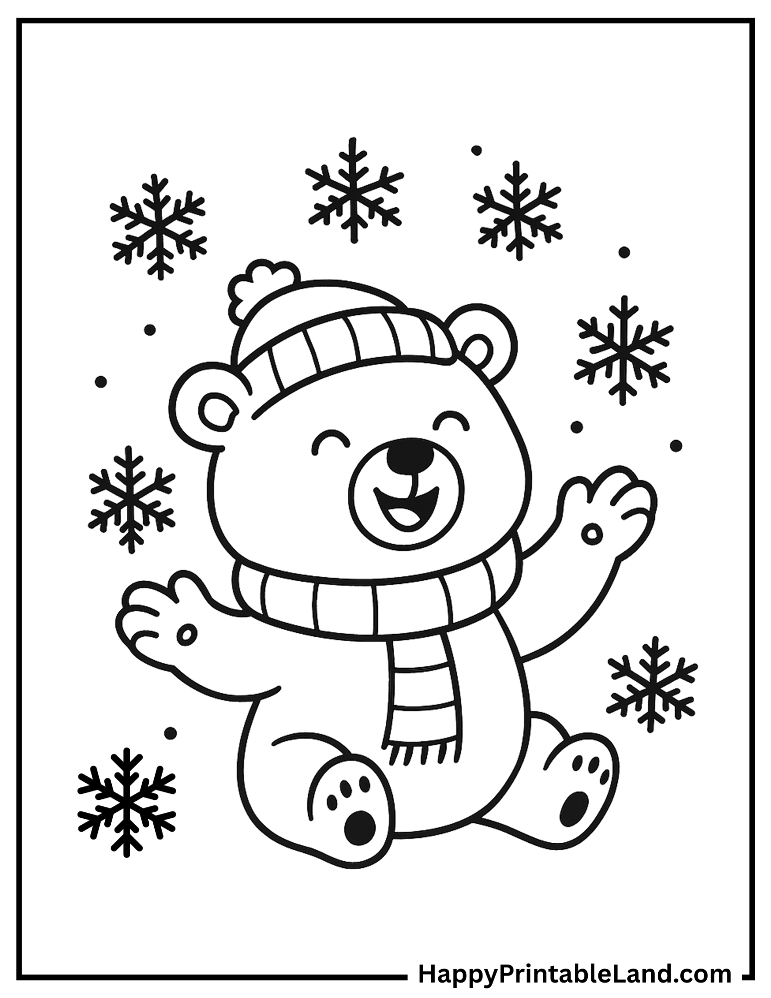 Winter Theme Bear Coloring Pages – HappyPrintableLand