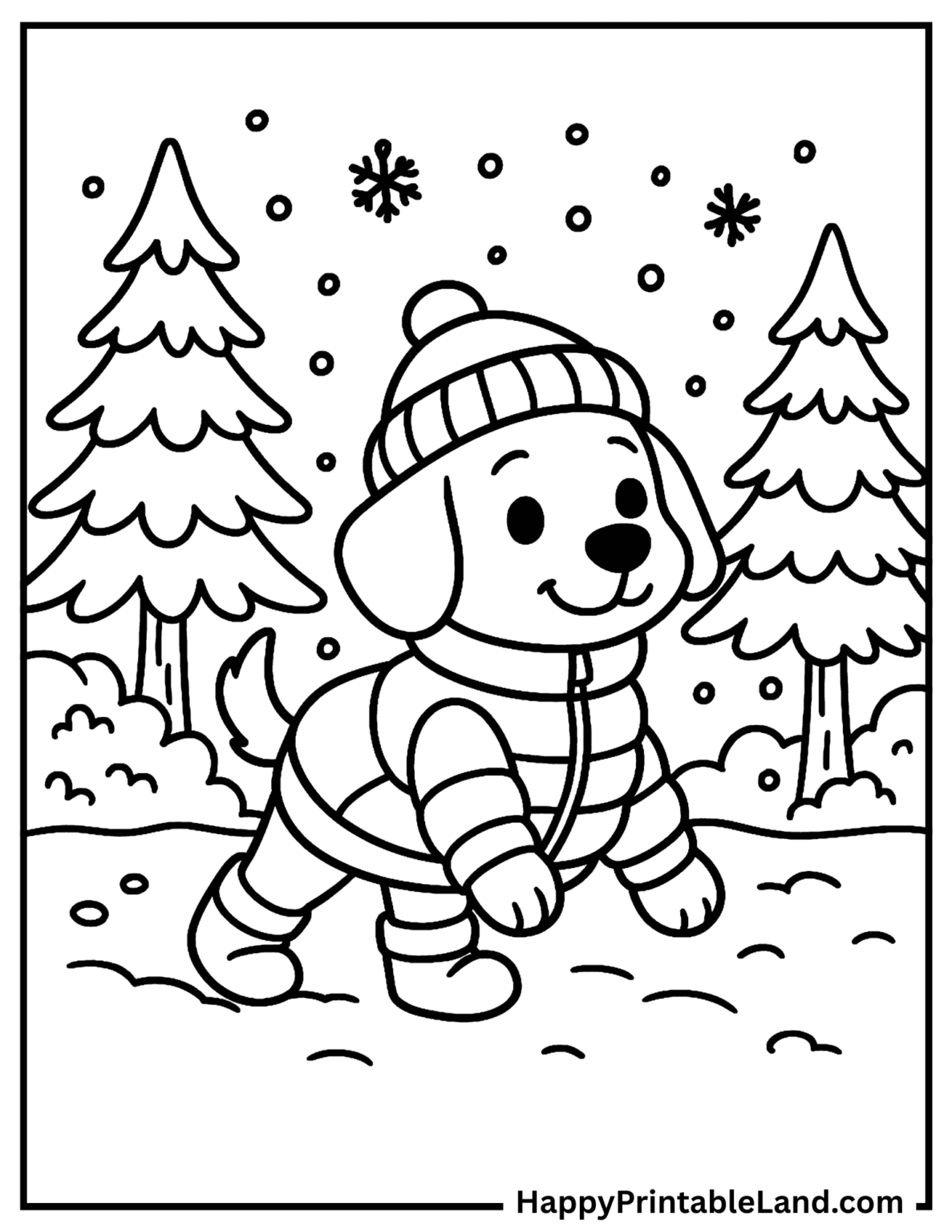 Winter & Christmas Dog Coloring Pages – HappyPrintableLand